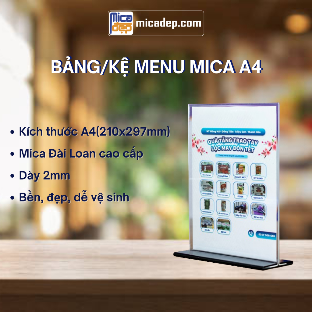A4 mica menu shelf | Desktop mica Menu | Mica menu board & QR CODE ...