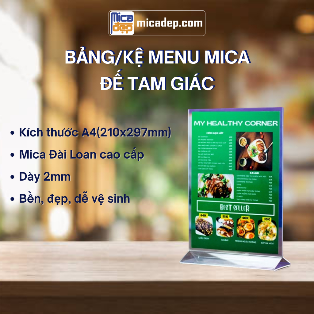 Menu mica A4 Triangle Base Shelf | Menu mica Stands At The Table | Menu ...