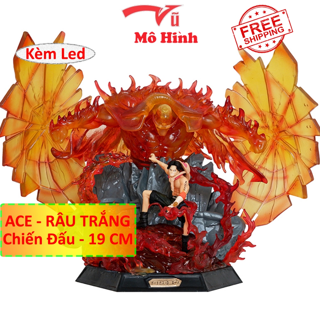 One Piece Ace fighting Whitebeard fire effect model with Led - 19 Cm ...