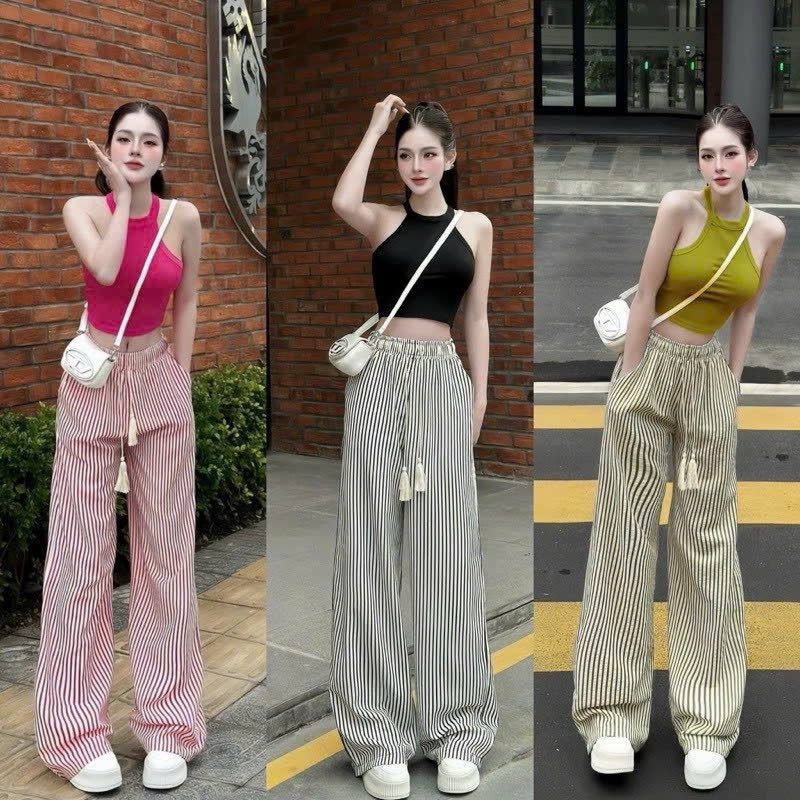 High quality plaid soft linen pants with wide tube and plaid pattern ...