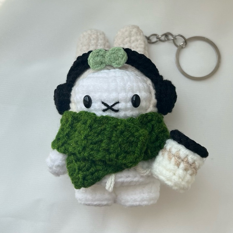 Miffy Rabbit Wool Keychains With Headphones, Scarf And COFFEE [Green ...