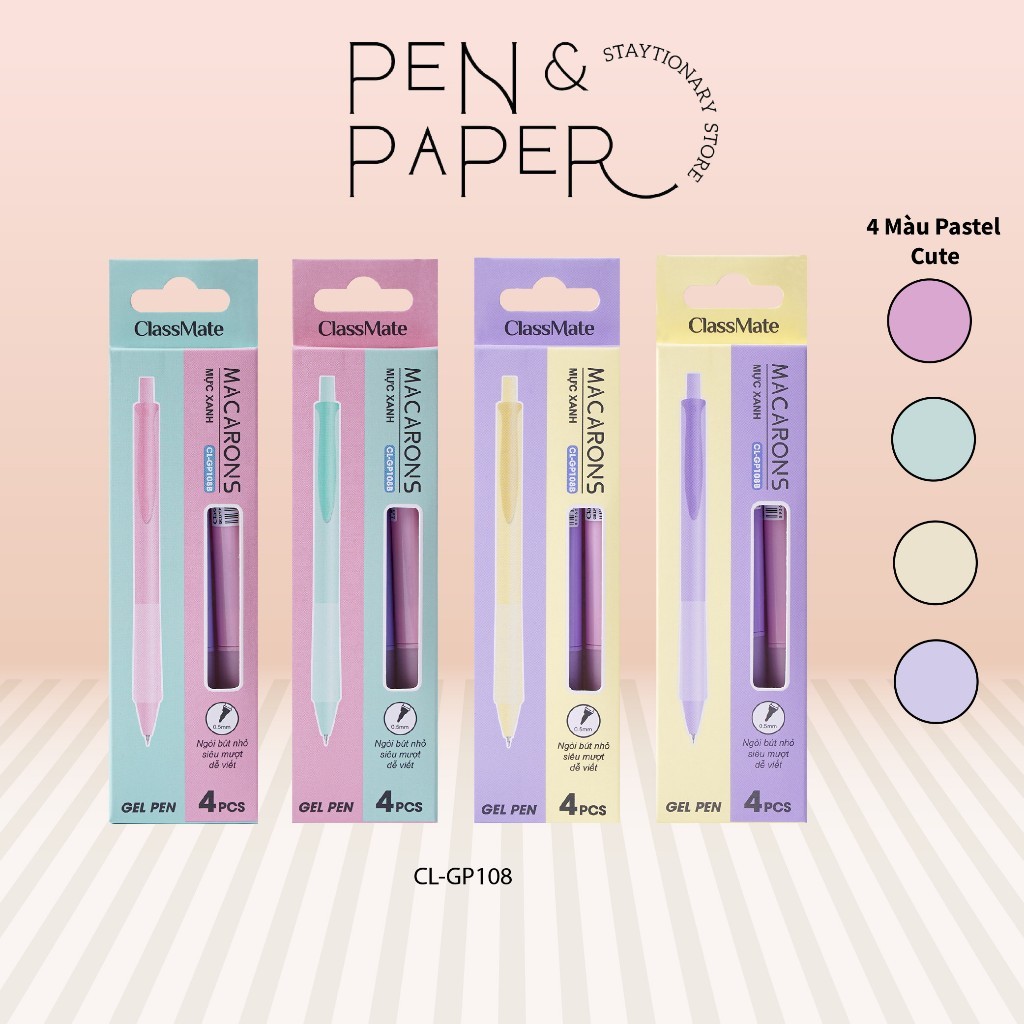 Set of 4 Classmate MACARONS 0.5mm Ballpoint Pens Blue Ink Super Cute ...