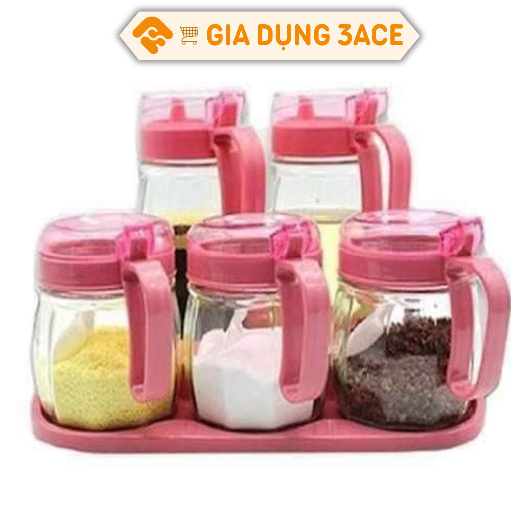 Set Of 5 Very Beautiful Pink Lid Glass Spice Jars | Shopee Malaysia