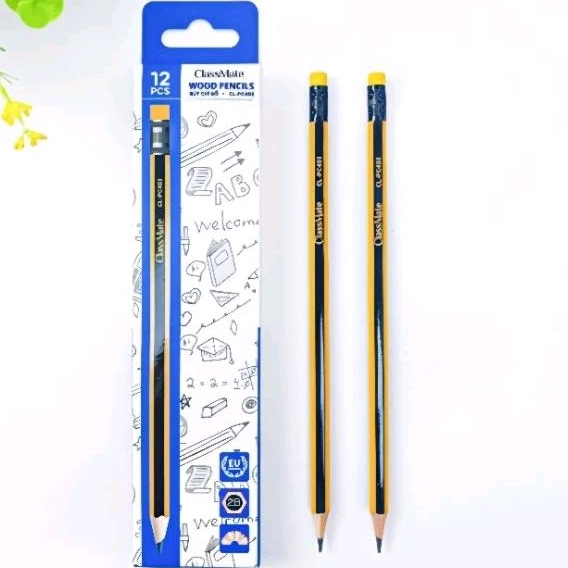Box (12 Trees) 2B Classmate yellow stripe pencil, smooth pencil, soft ...