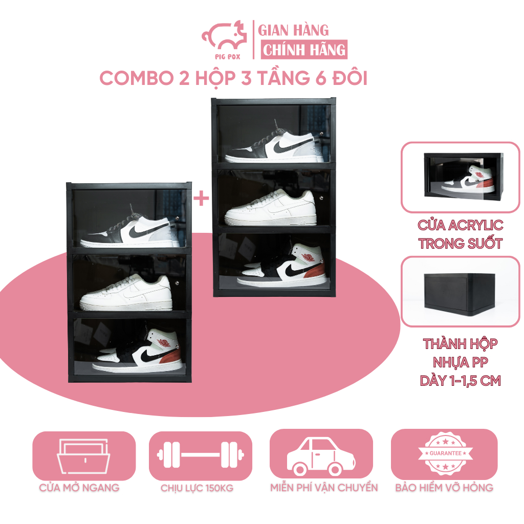 Pigpox Shoe Box Combo 6 Pairs Of Hard Plastic Shoe Box Open Horizontal ...