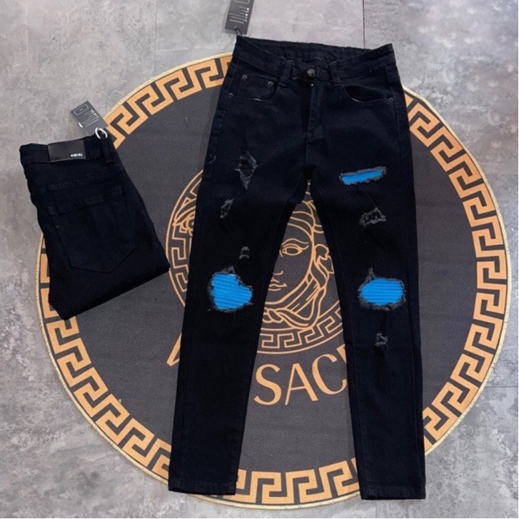 Guangzhou High-Quality hot hit Blue Leather Men'S Long Black Jeans With ...