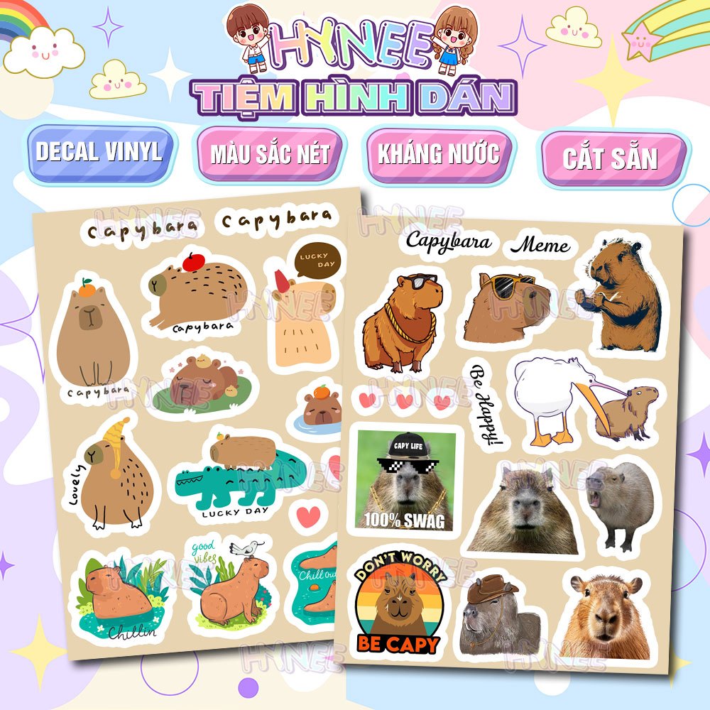Cute Capybara Sticker - Capy Cute Sticker for Helmets, Suitcases, Water ...