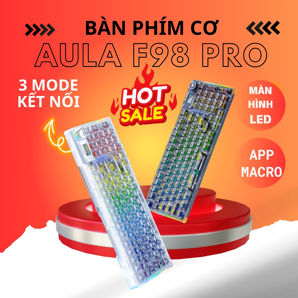 Aula F98 PRO Transparent Bluetooth Mechanical Keyboard RGB LED, Custom ...