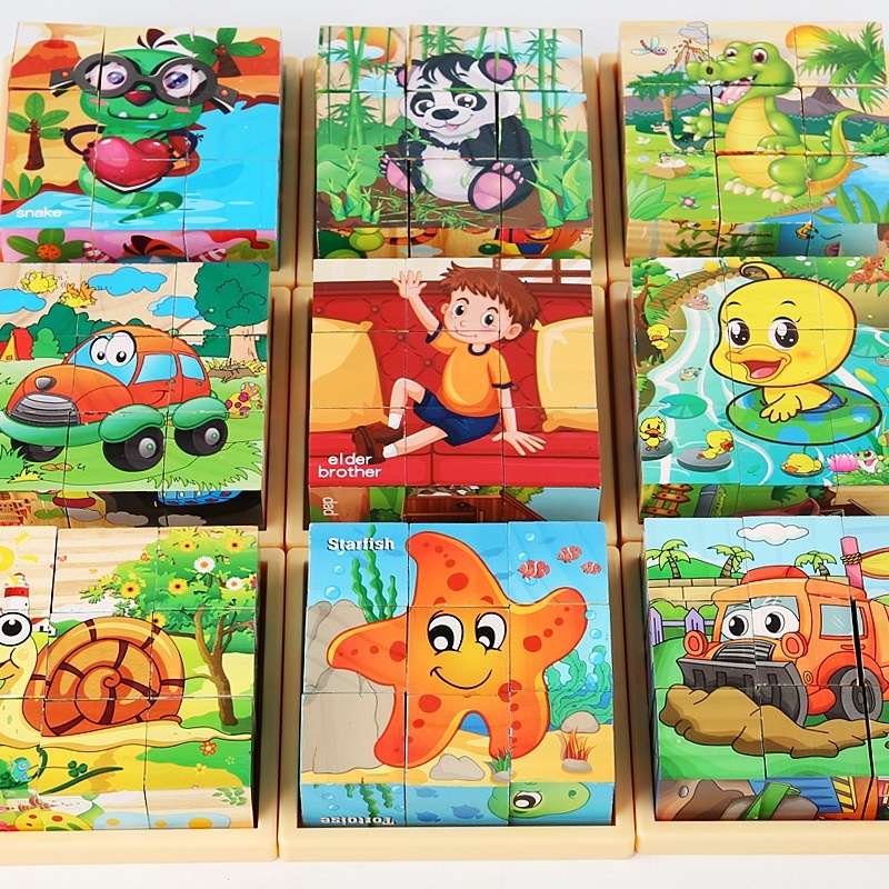 Toys ANDY KIDS 6-Sided Block 9 Wooden Pieces For Children To Assemble 6 ...