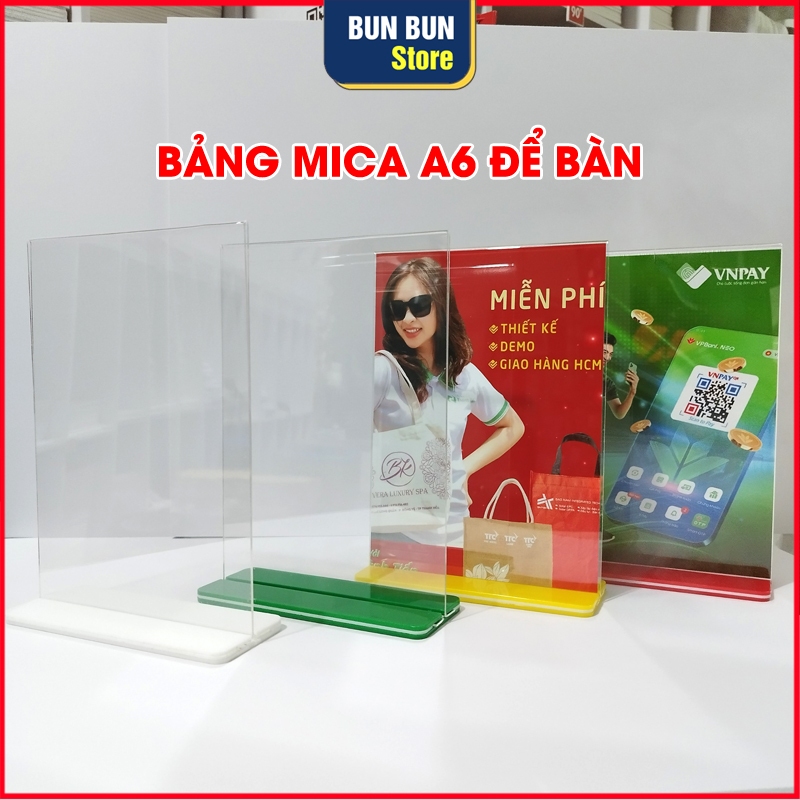 Mica Table A6, 2-Sided Transparent Desktop QR Table, Colorful Soles ...