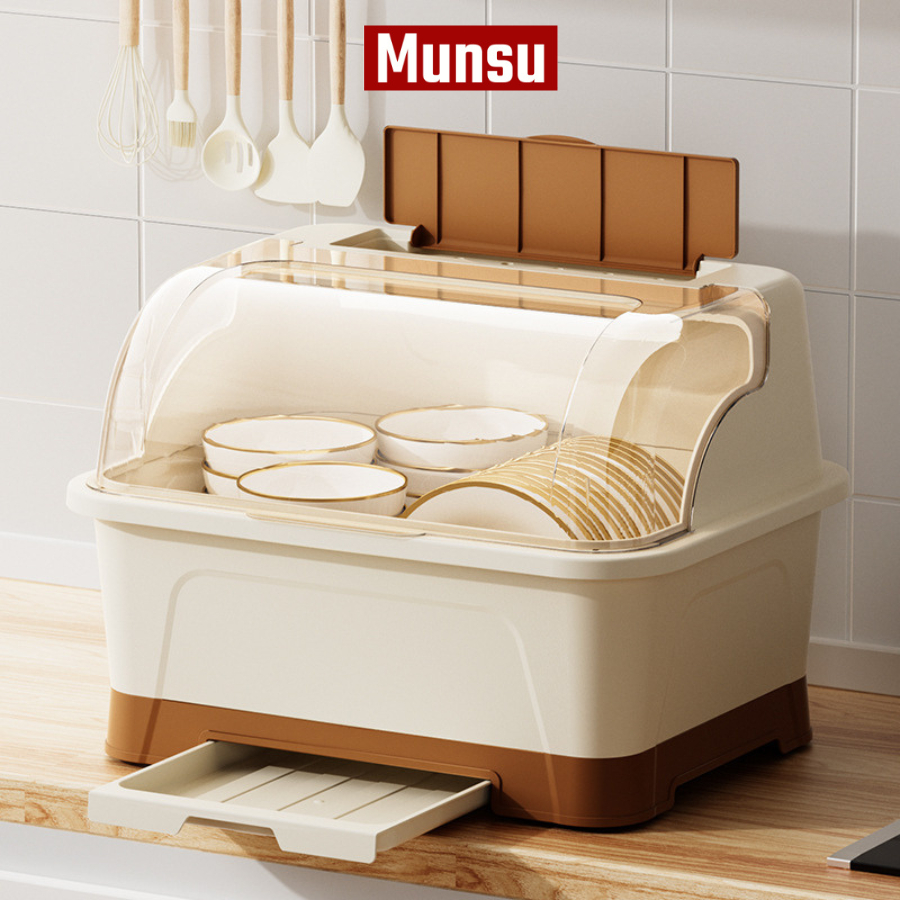 Flip Lid Dish Rack, Dish Rack with Drainage Tray to Prevent Moisture ...