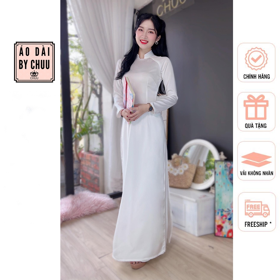 White ao dai, white student ao dai without pants CHUU AD8036 | Shopee ...