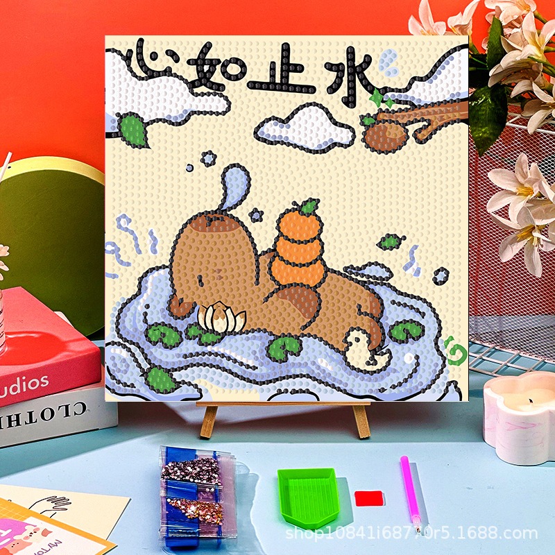 Pre-framed Capybara Diamond Painting 20x20cm with tools set, cute ...