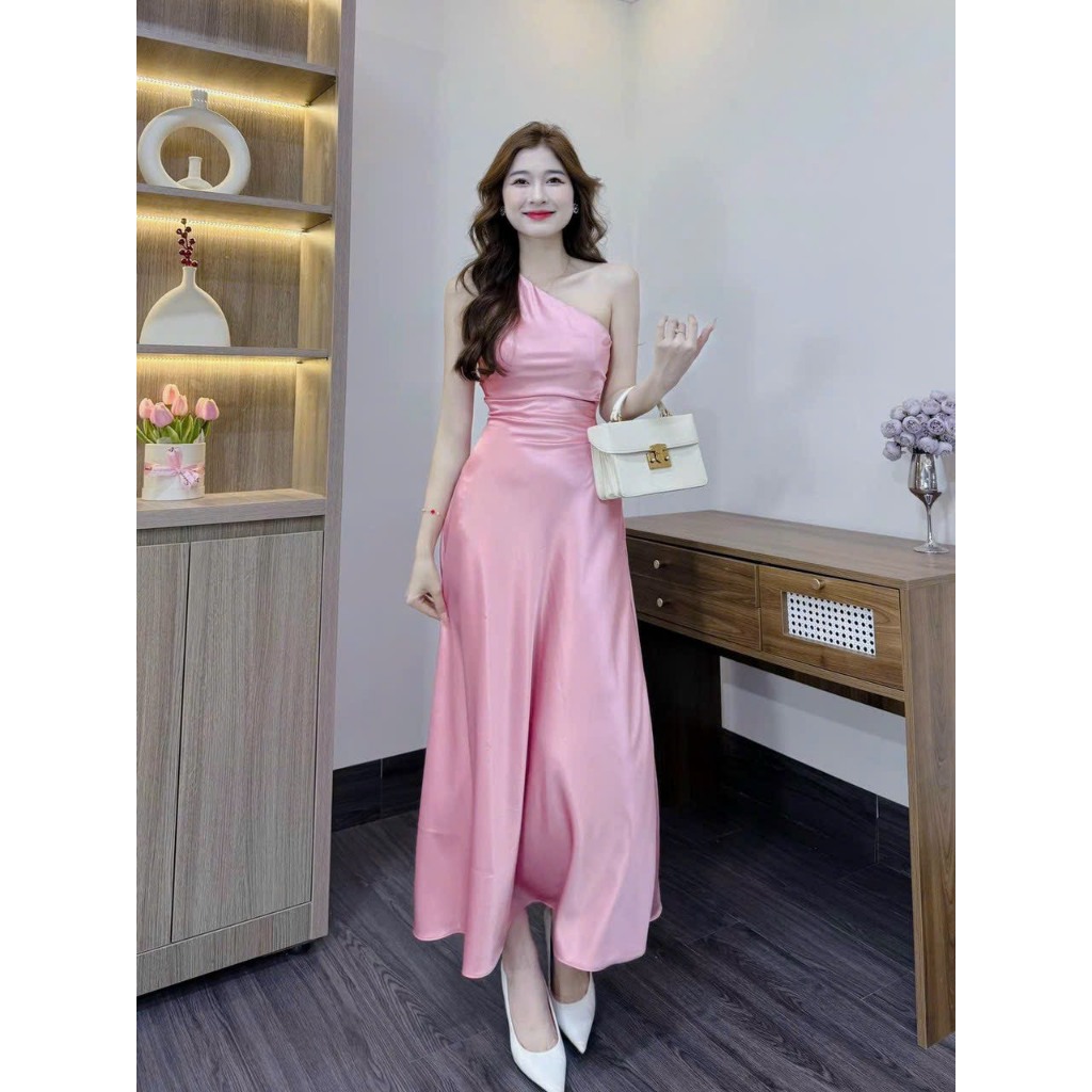 Party dress, women's fashion dress for going out, made of satin silk, cross-shoulder one side ...