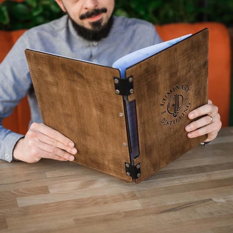 Wooden menu cover size A4 / A5 Plywood covered with veneer and studded ...