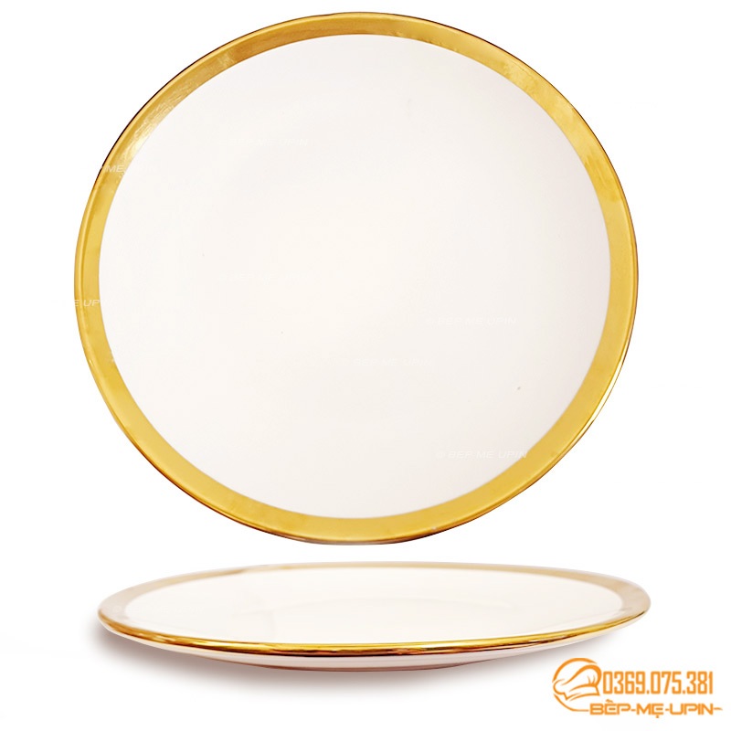 Round Plate With 22cm Gold Border Porcelain Plate Displays A Cot In The ...