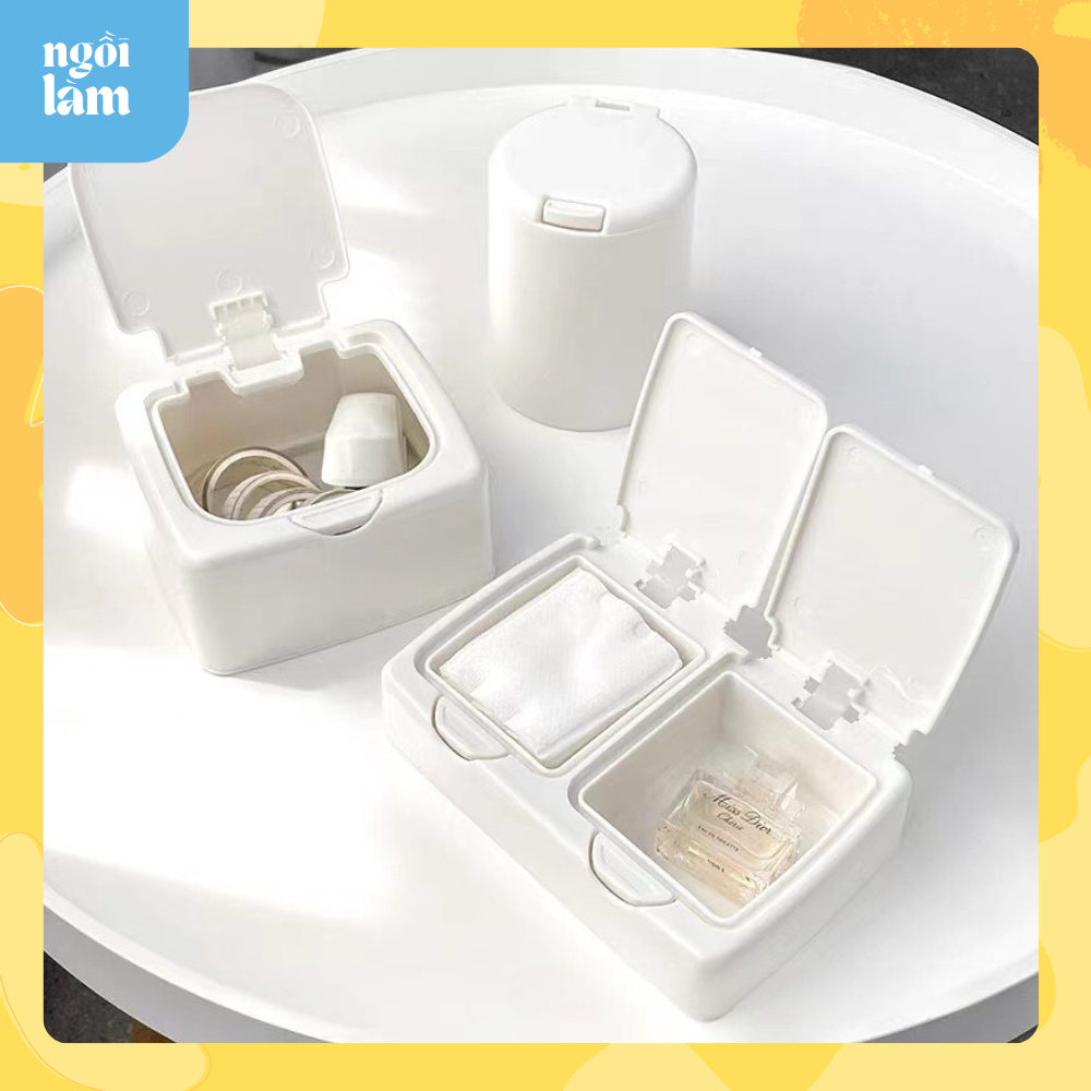 White Multi-Purpose Mini Container with Button for Desktop Storage of ...