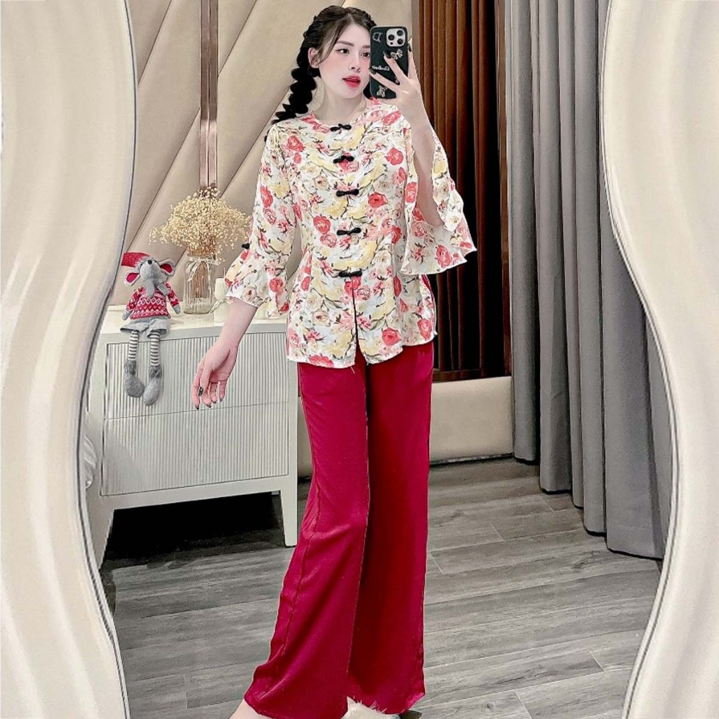 Innovative women's ao dai set, ba ba outfit, Western women's ao dai ...