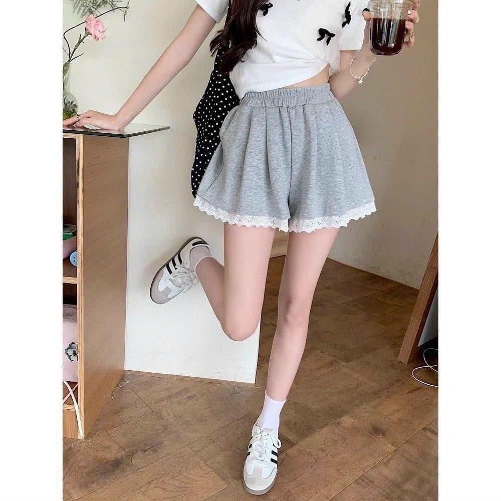 Shorts Women's Chinese cotton, high-waist flared lace hem shorts to ...