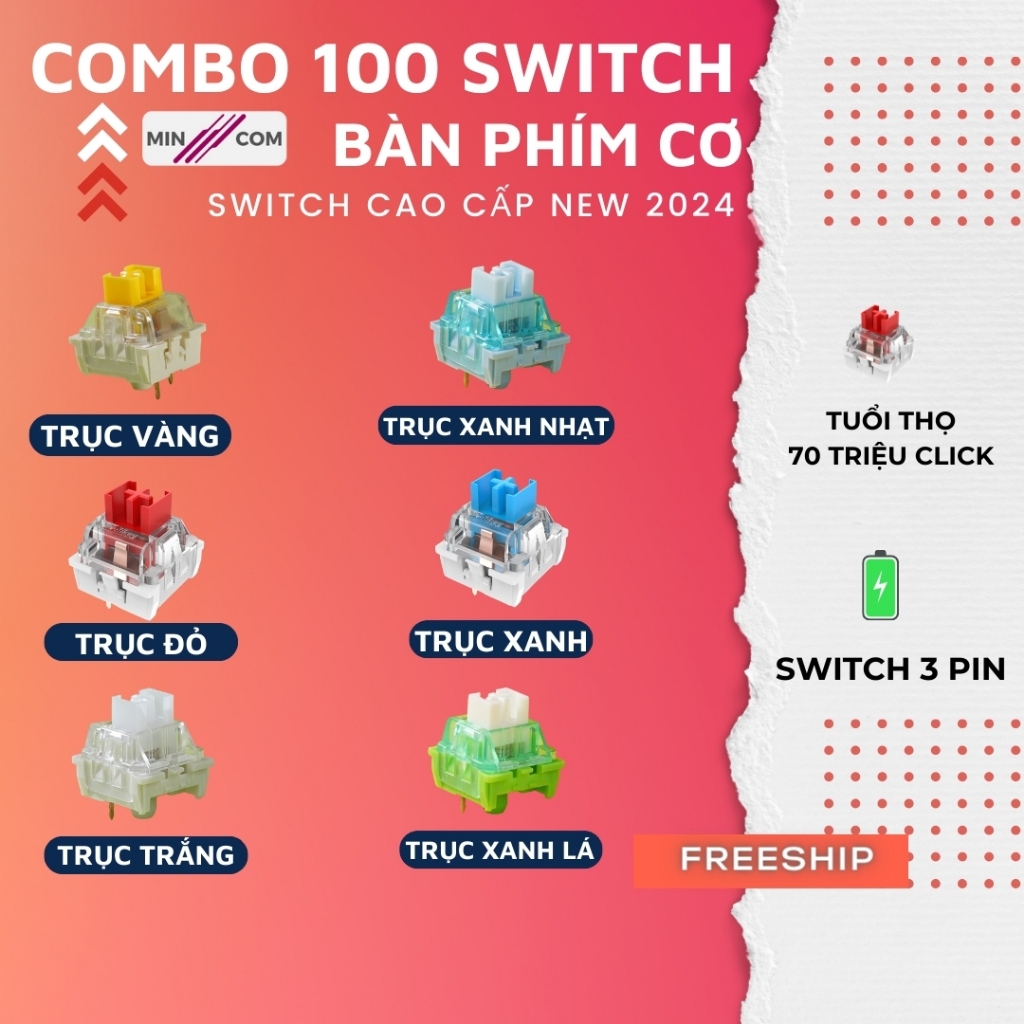 Combo of 100 Switch Attack Shark Silent Mincom Full Slient and Clicky 3 ...