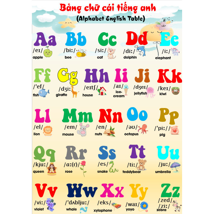 English alphabet with phonetic transcription laminated in A4, A3 size ...