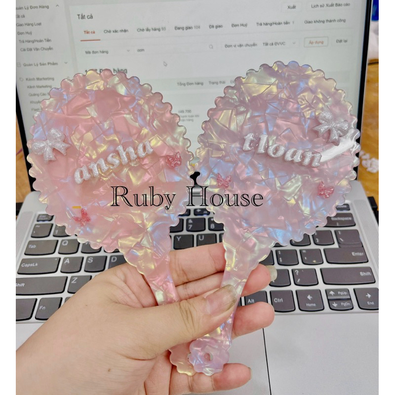 (With Custom By Name) Princess Primces Stone-Shaped Nacre Hand Mirror ...
