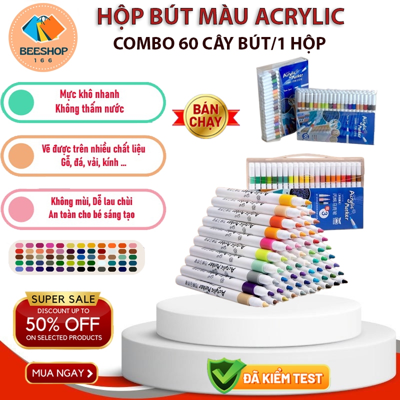 Box Of 60 Waterproof acrylic Crayons That Do Not Fade, Bright Color ...