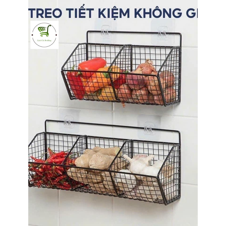 3-compartment iron mesh shelf for storing onions and garlic, multi ...
