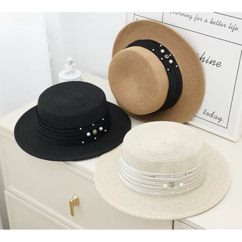 Sedge hat with beaded belt (super thick material) | Shopee Malaysia