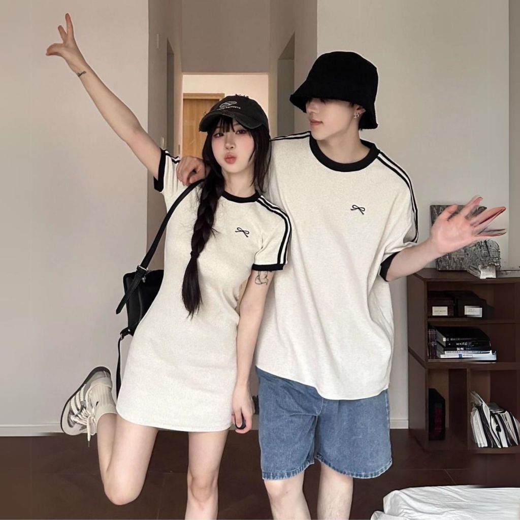 Couple clothes in summer short-sleeve men's and women's body dress with ...