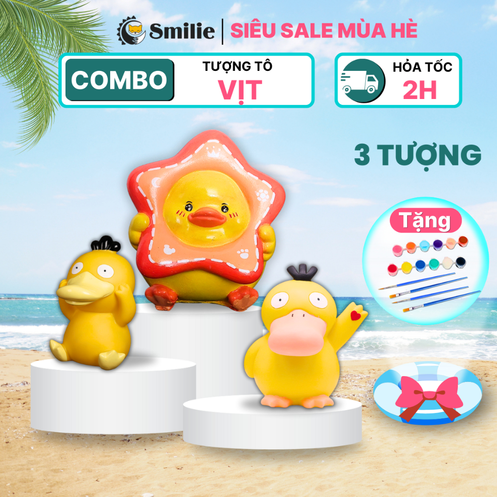 Set of 03 CUTE AND ADORABLE DUCK Plaster Coloring Statues (Free brush ...