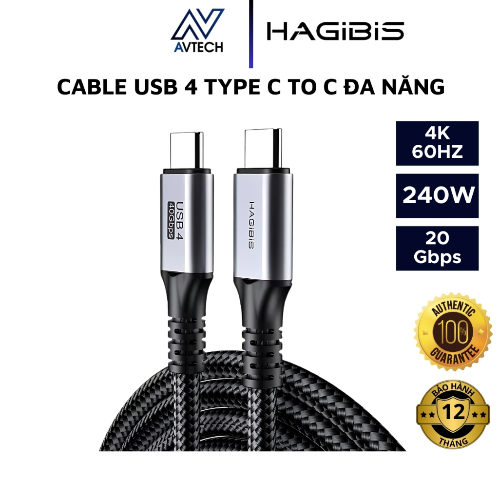 Hagibis USB 4 High Speed Data Transfer Charging Cable - Type C, 240W ...