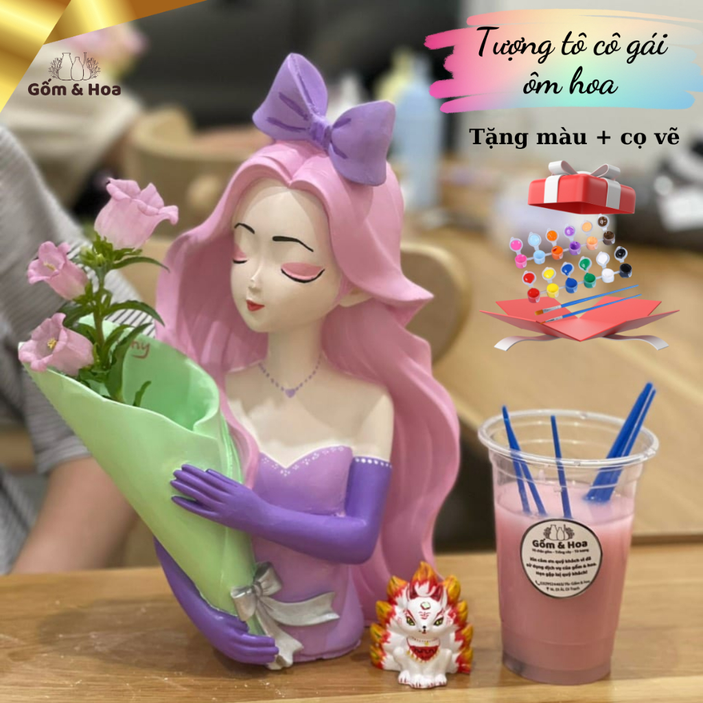 [Free Gift] Coloring Plaster Statue With Flower Hugging Girl Size 33x24 ...