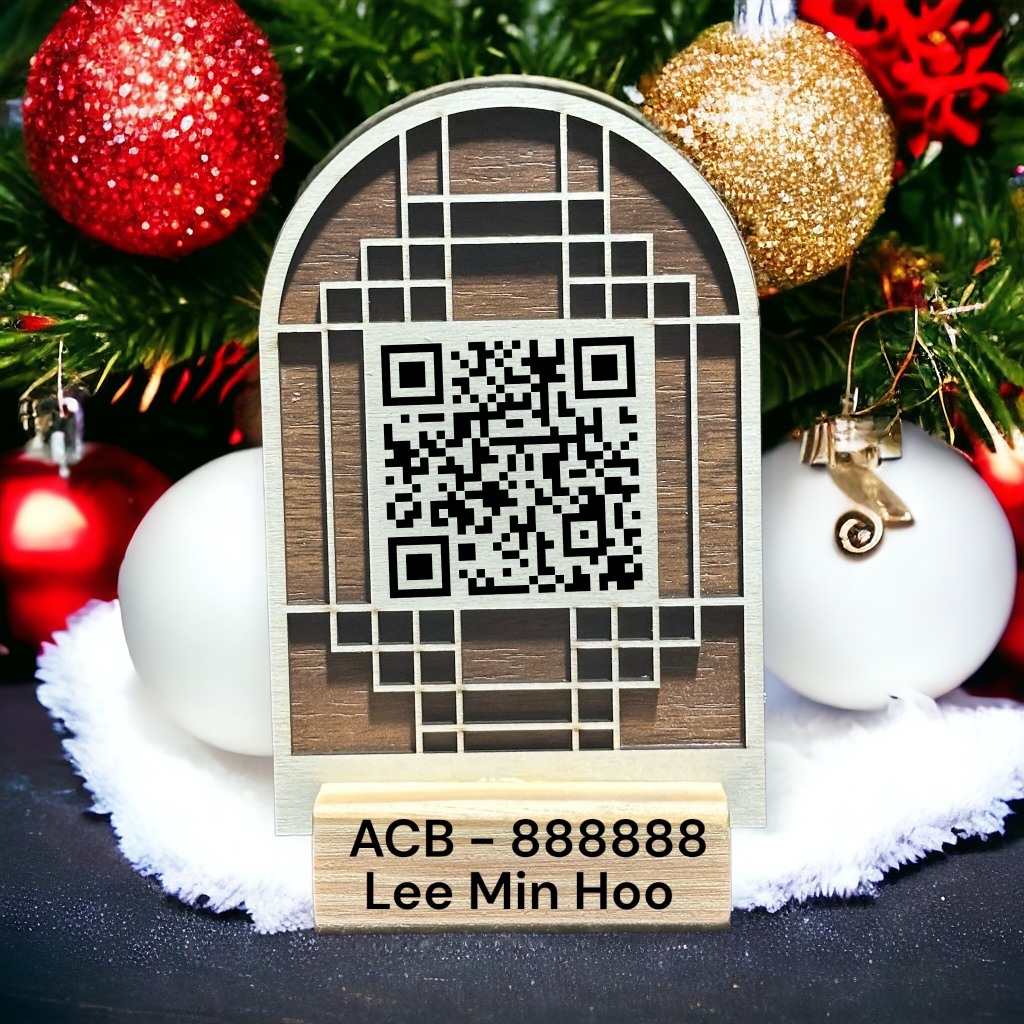 Desktop QR Code board with laser-cut and engraved Pine wood base ...