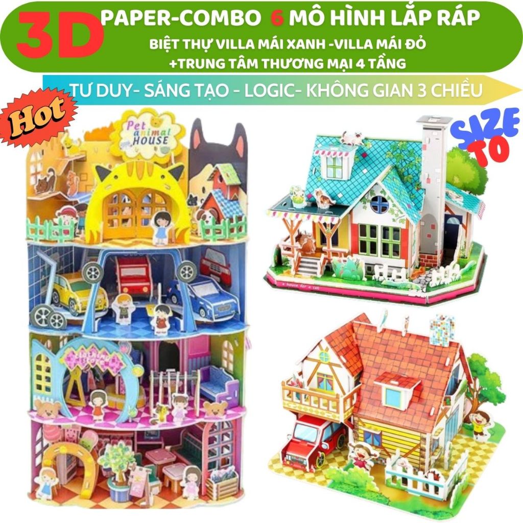 Combo of 6 models: 4 stacked shopping centers + 2 Blue-Red Villa villas ...