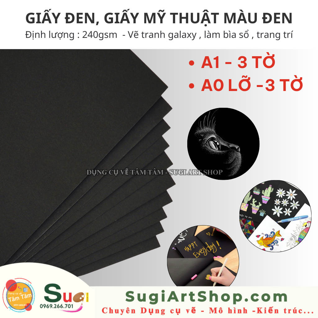 A1 / A0 black paper - 3 sheets, 240gsm black ART paper - SUGI ART SHOP ...