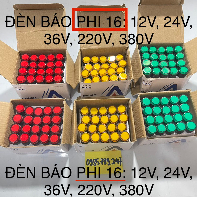 Phase Indicator Light "Φ16mm" - 12V, 24V, 36V, 220V, 380V, 3 Colors Red ...