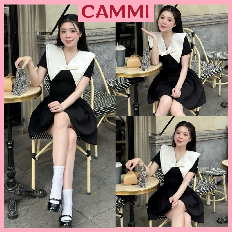 Lady dress with puffy shape and ladylike bow, cut-out waist, short sleeves, 2-layer welded cross ...