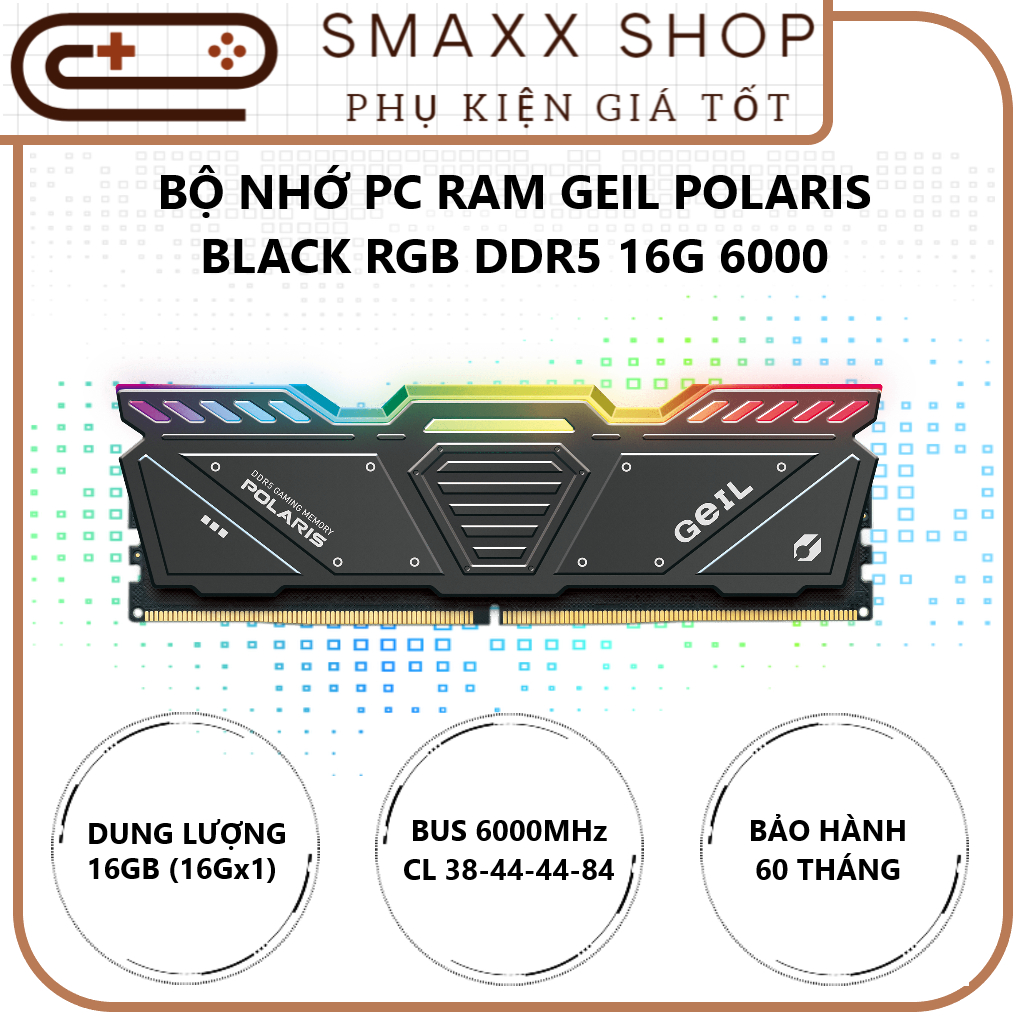 Geil POLARIS BLACK RGB DDR5 16G 6000 RAM PC MEMORY (SUG516GB6000C38BSC ...