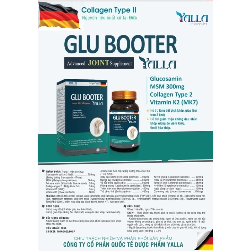 Glu Booter- Glucosamine 750mg, Collagen type 2, MSM 300mg, Vitamin K2 ...