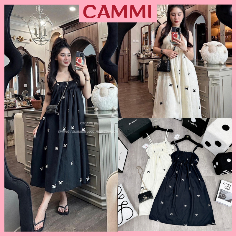 Beach maxi dress, 2-strap down dress with bow pattern, bust strap, long ...