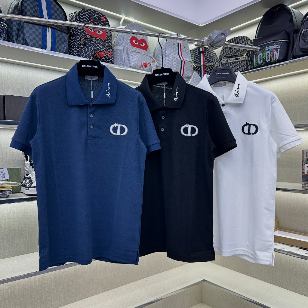 Men's polo shirt with basic Woven neck CD cotton spiky body embroidered ...