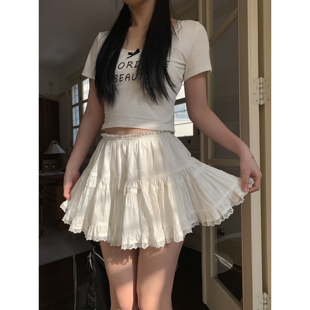Luna Pretty 3-storey Short Skirt With Lace Spread Lady LUNA | Shopee ...