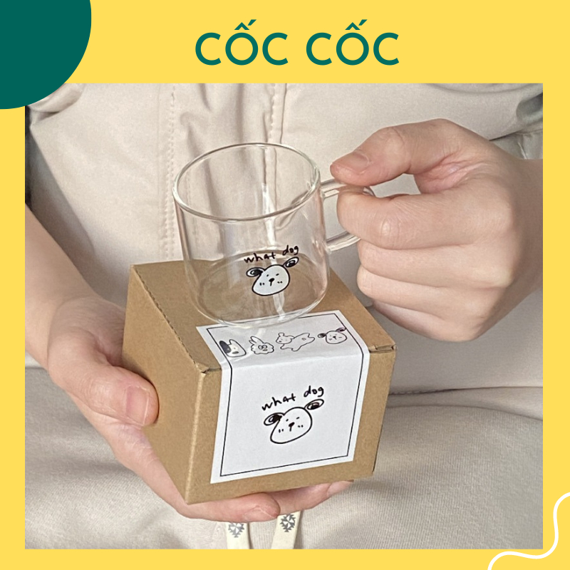 Mini glass cup with cute puppy pattern Coc Coc with box and card as a ...