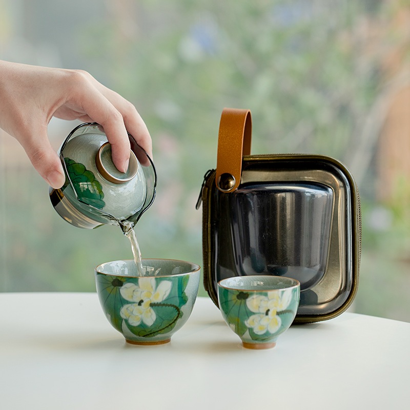 Travel tea set/travel tea set/hand-painted lotus travel tea set ...