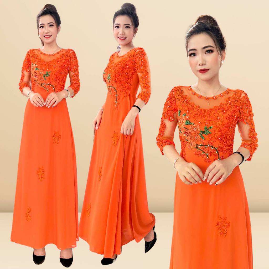 Orange middle-aged evening gown for grandmothers, designed with high ...