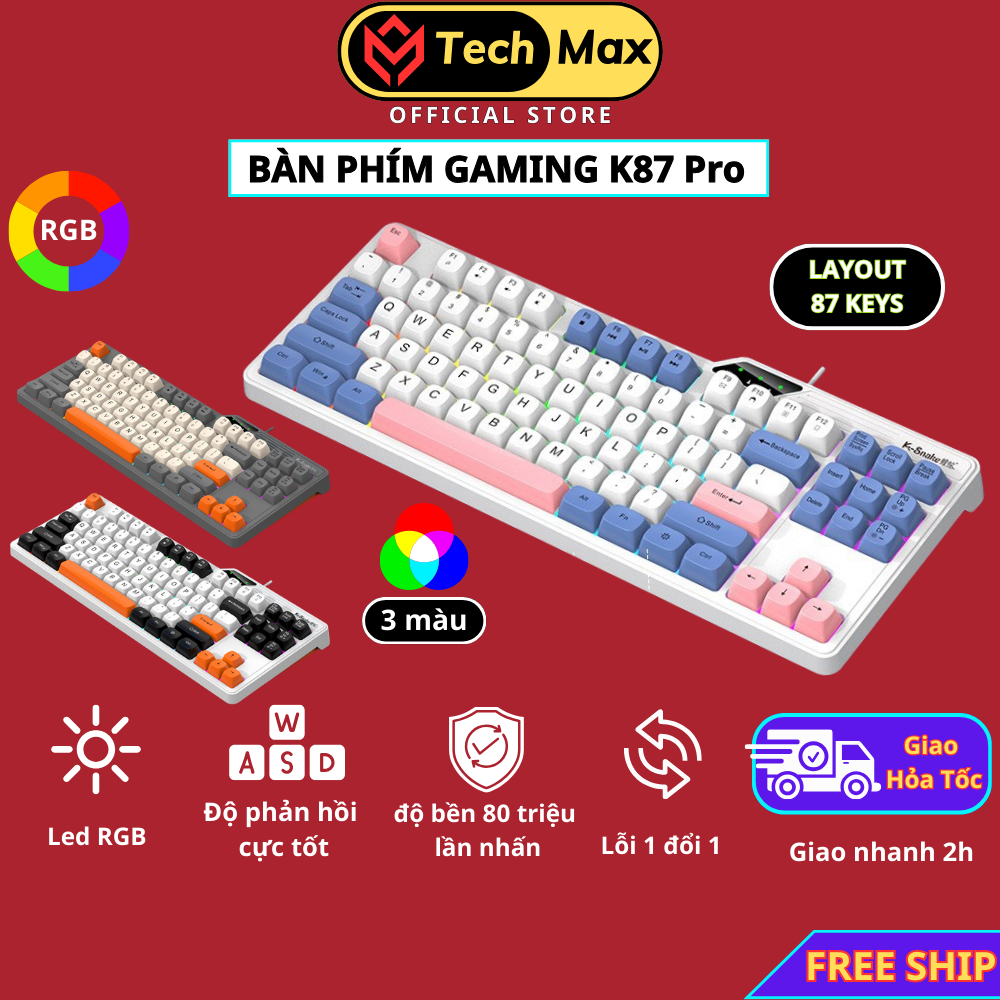 K87 Pro Led Rainbow Wired Gaming Computer Keyboard Type Smoothly For PC Laptop Gamer Office ...