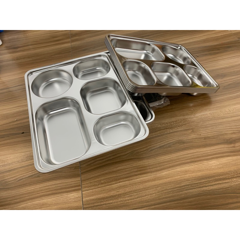 5-compartment stainless steel food tray, company rice tray, food ...