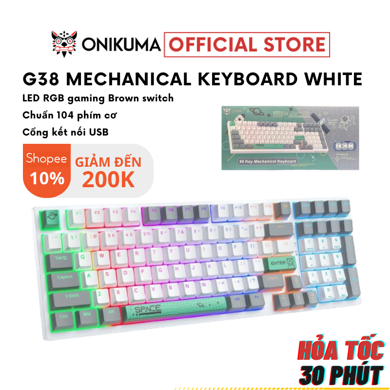 [WHITE] Onikuma G38 Wired Mechanical Keyboard - 98 Key RGB Color ...