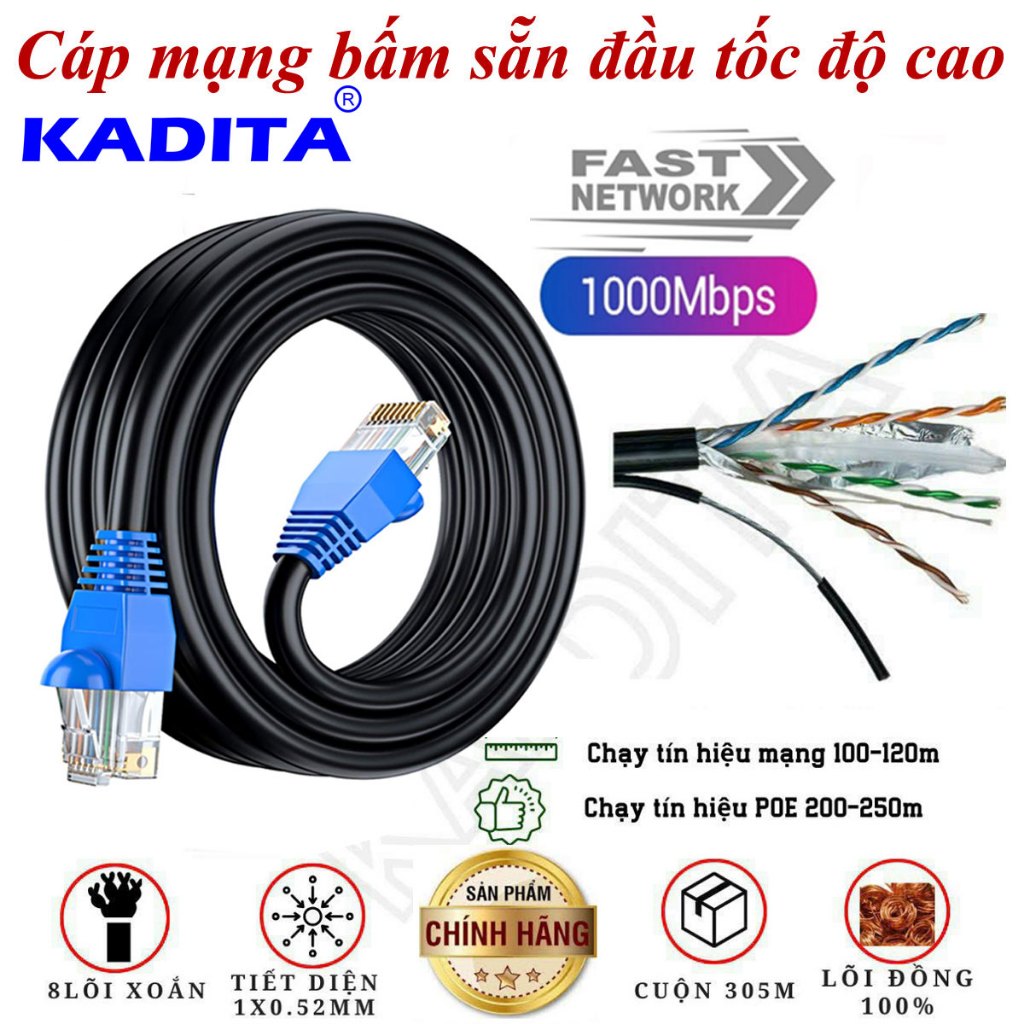 60m to 100m Pure copper core Cat6 outdoor network cable with reinforced ...